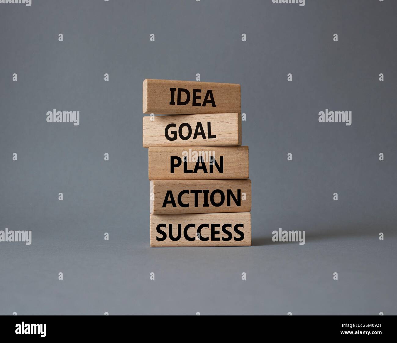 Idea Goal Plan Action Success symbol. Concept words Idea Goal Plan Action Success on wooden ...