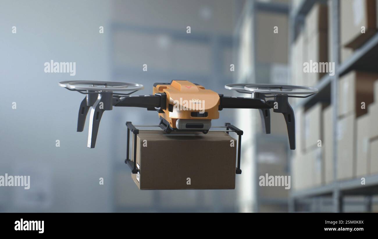 Logistics Distribution Center: UAV Drone Carrying and Delivering ...