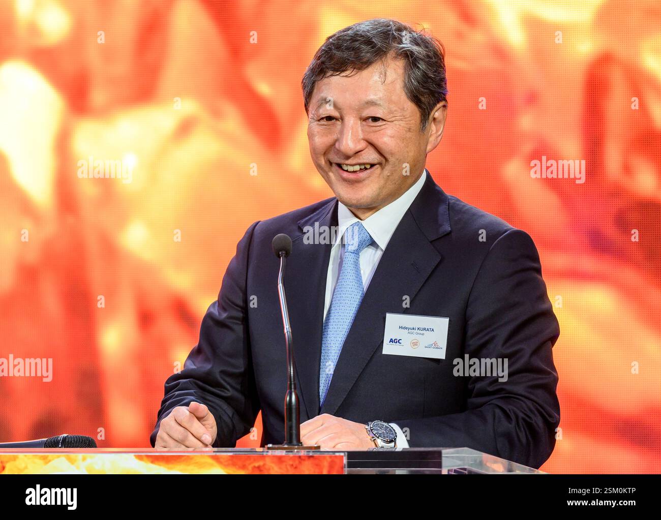 Dubi, Czech Republic. 12th Feb, 2025. Hideyuki Kurata from AGC speaks ...