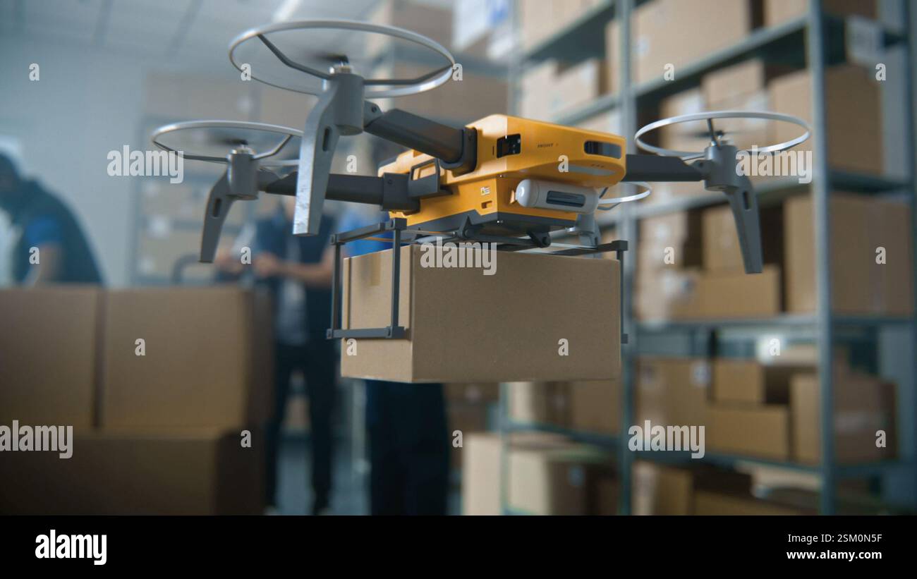 Robotic drone carrying cardboard box hi-res stock photography and ...