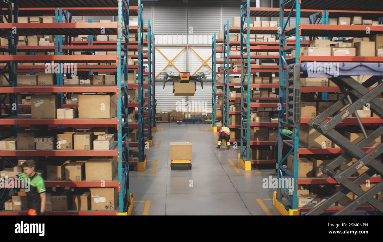 Logistics Center: Automated Guided Vehicles Transporting Cardboard ...