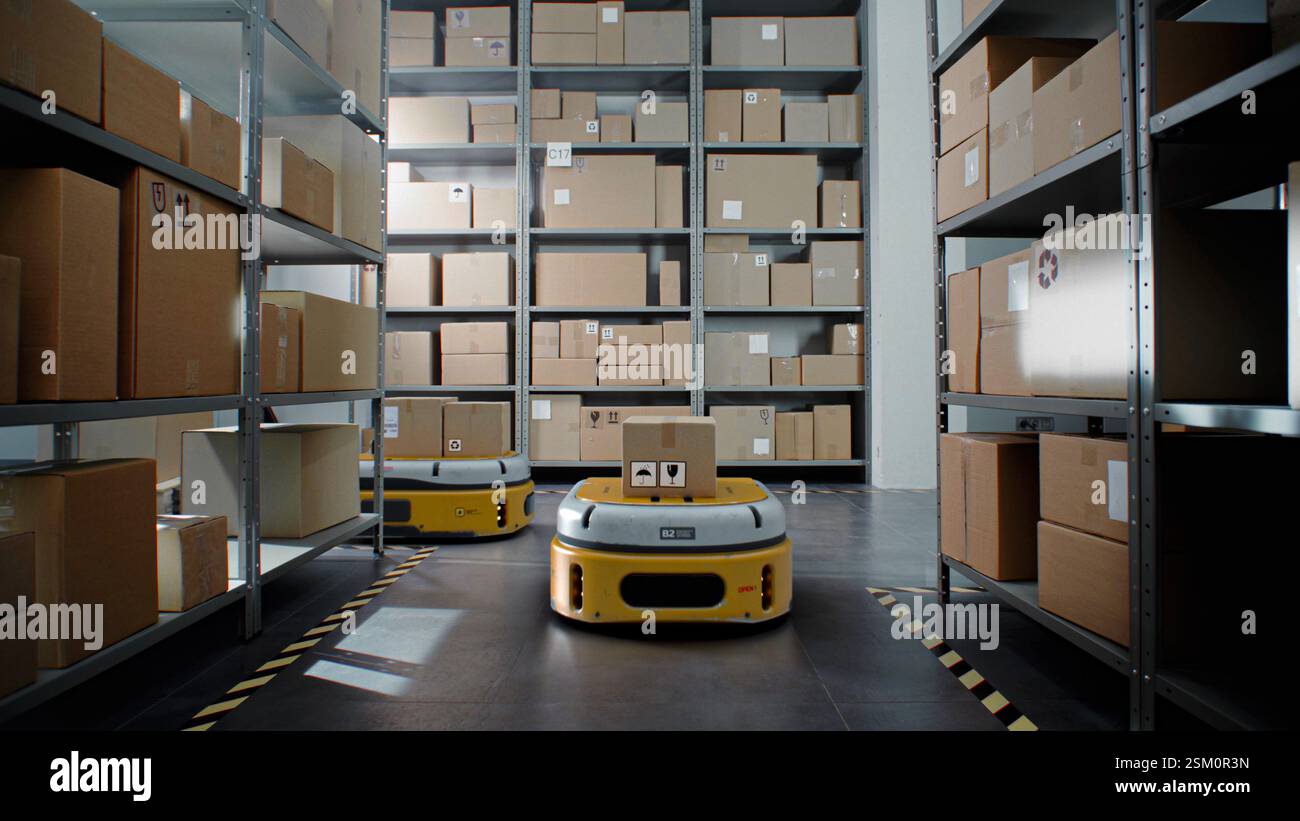 Logistics Distribution Center: Automated Guided Vehicles Transporting ...