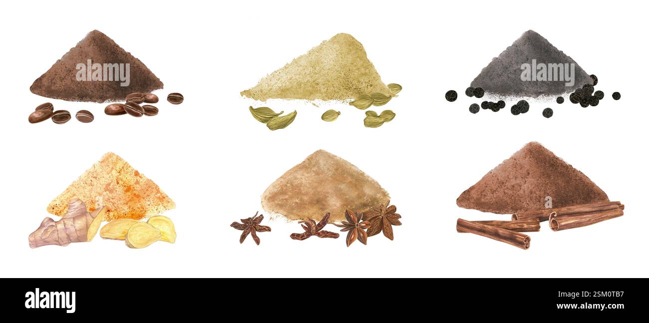 Aromatic spicy powder with whole, slices ginger root, coffee beans ...