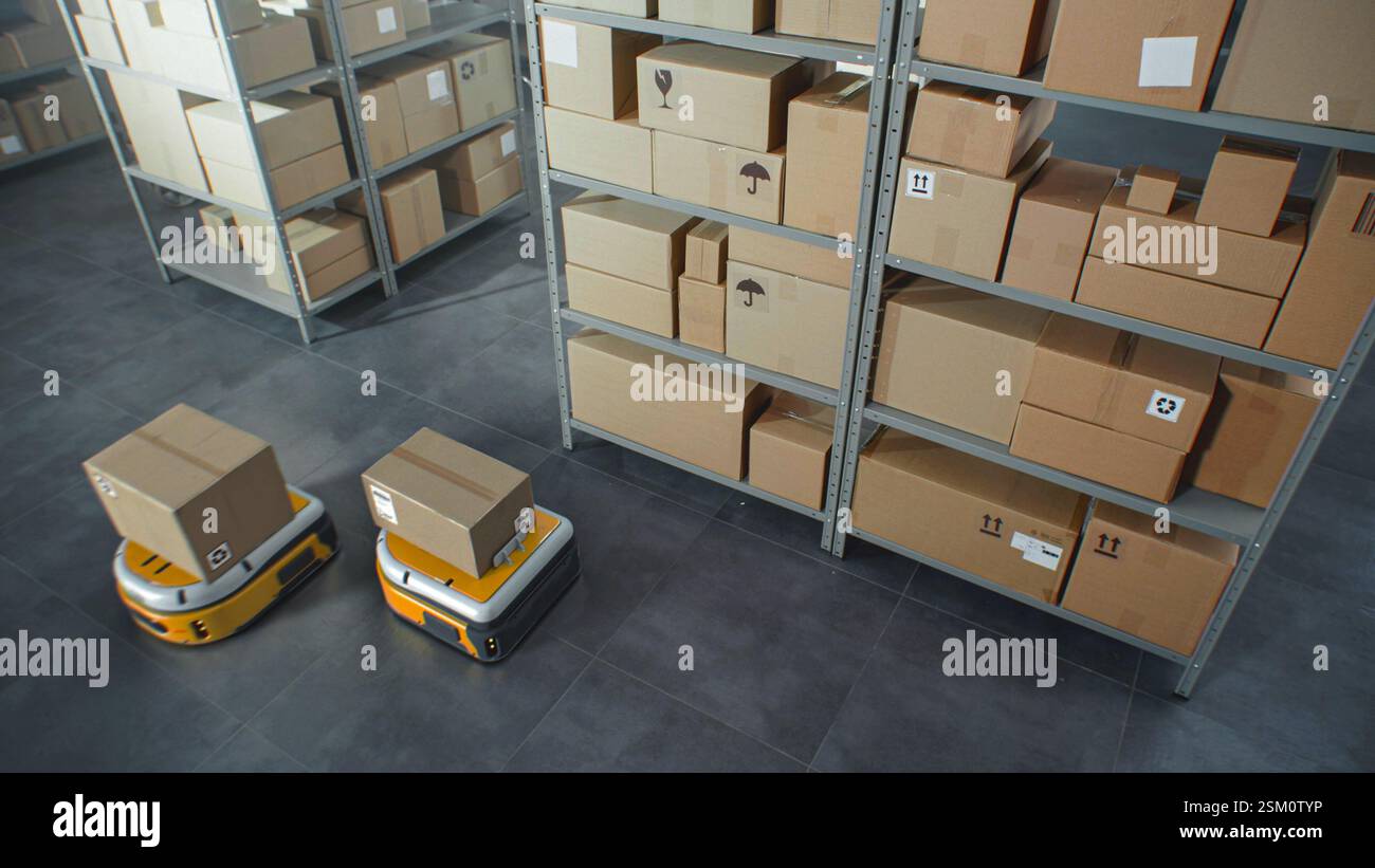 Logistics Distribution Center: Automated Guided Vehicles Transporting ...