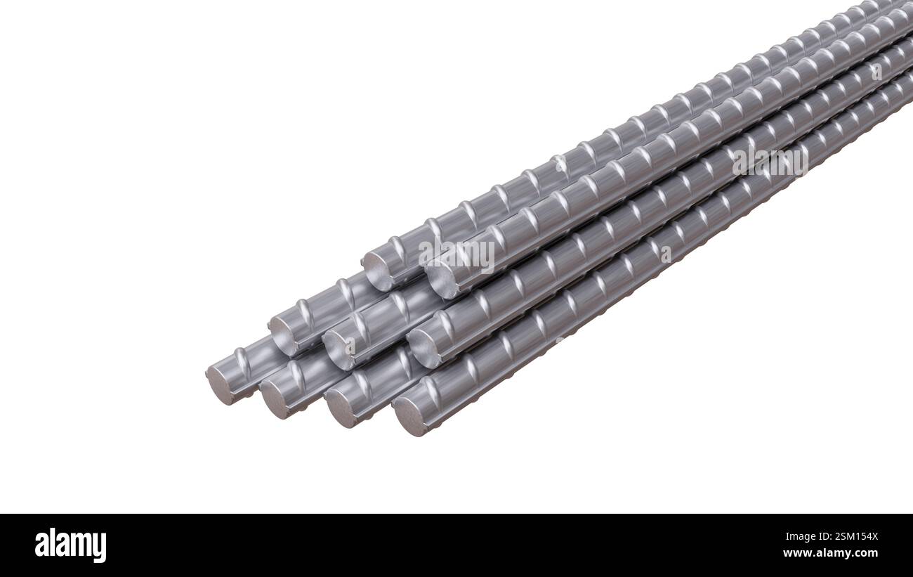 Reinforcement steel bars. Building armature isolated on white, 3d ...