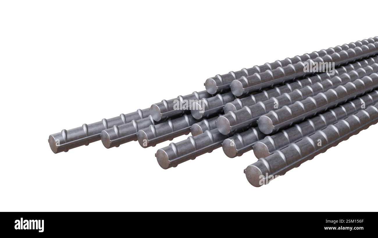Reinforcement steel bars. Building armature isolated on white, 3d ...