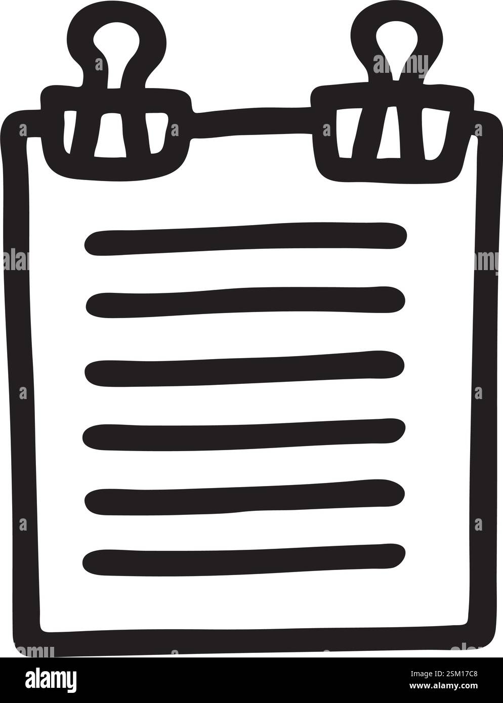 Doodle Paper with Binder Clips icon hand drawn with black line in ...