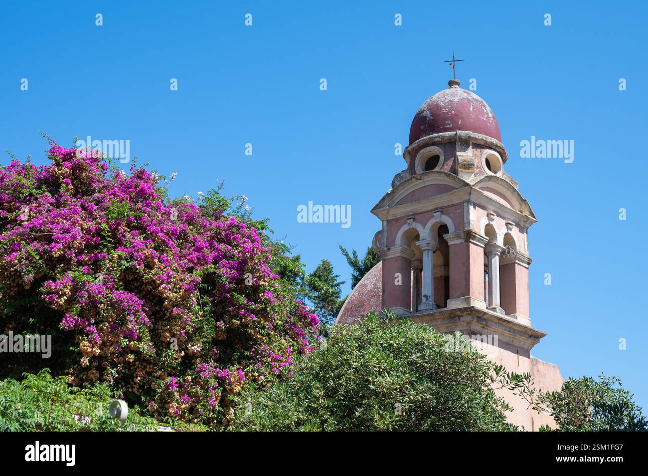 Old Tenedos Church Tower in Historic Center of Corfu Town, Greece Stock ...