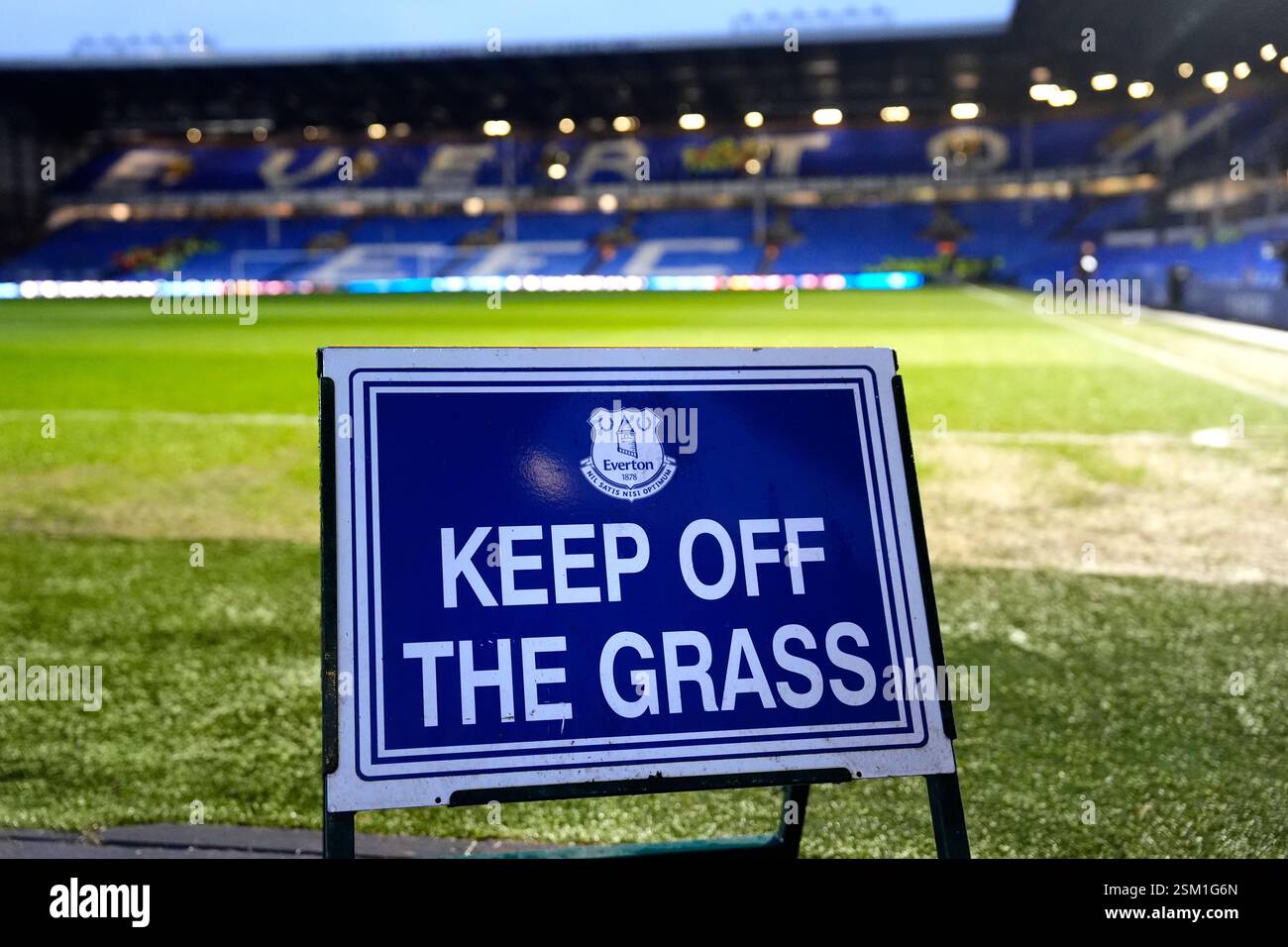 A general view of the 'Keep Off The Grass' signage inside the stadium ...