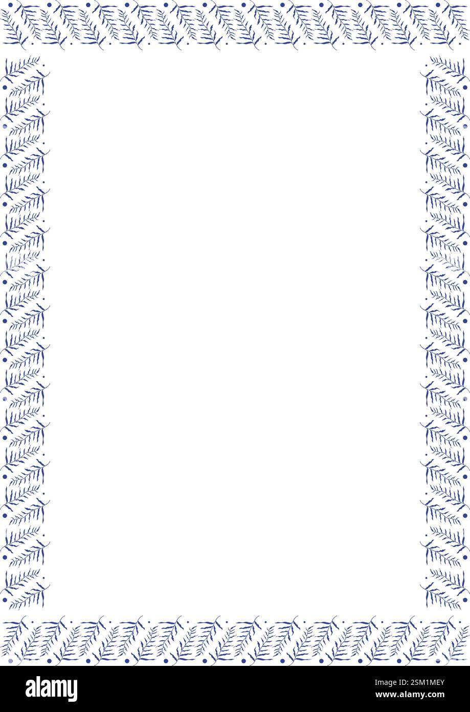 Rectangular border frame template with flourish decoration. Blue branch ...