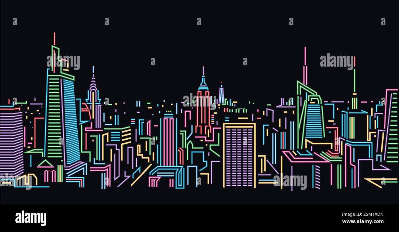 New York City neon light skyline Stock Vector Image & Art - Alamy