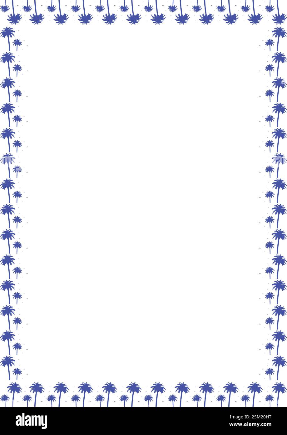 Frame of palm. Blue desert palm oasis on white background border with ...