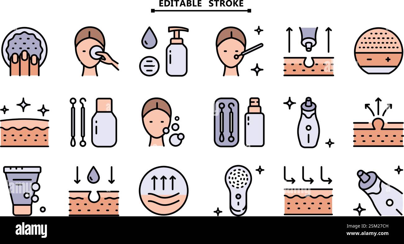 Skin care color icons set. Facial Skin Cleaner signs collection. Vector ...