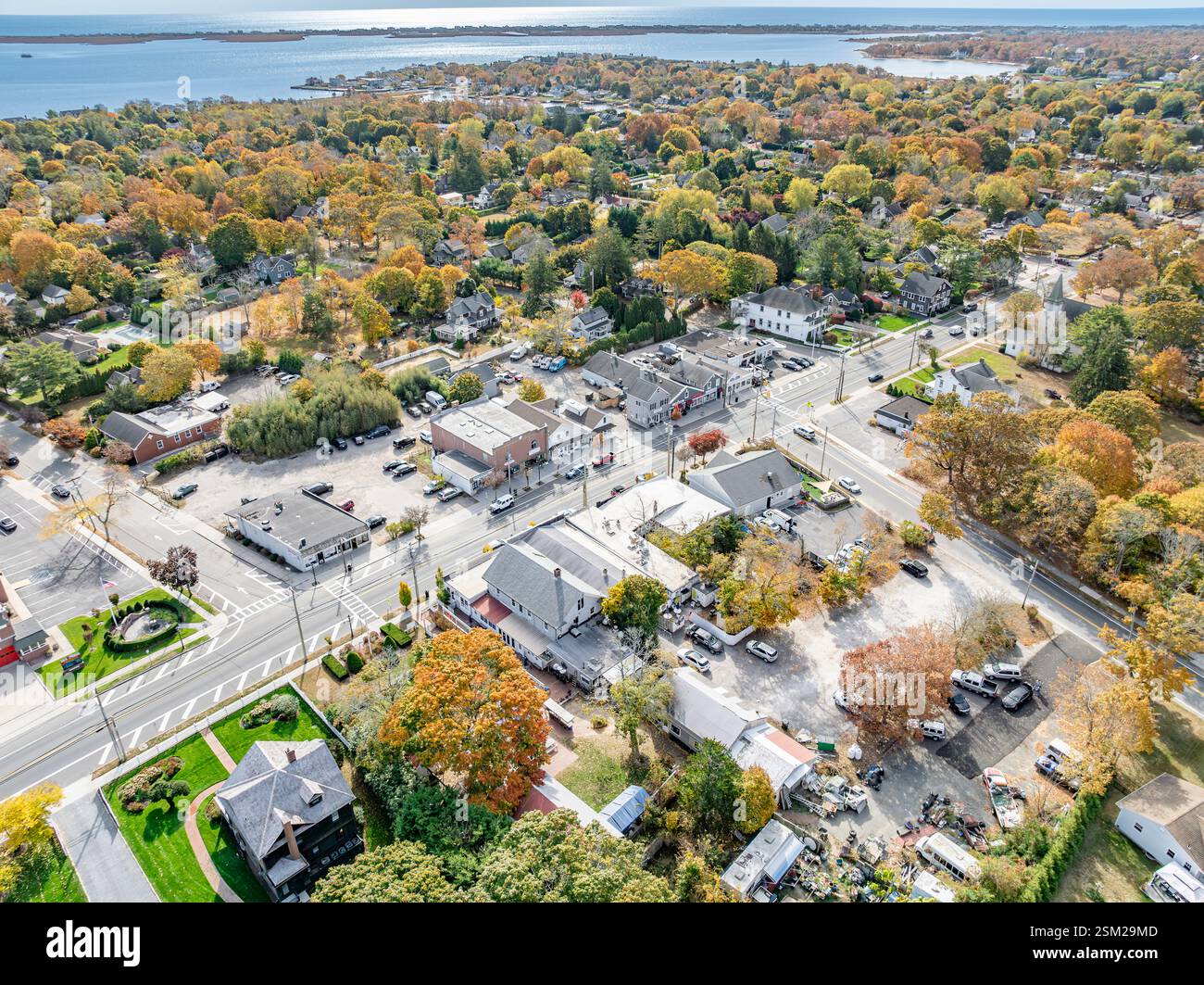 aerial view of east quogue business area Stock Photo - Alamy