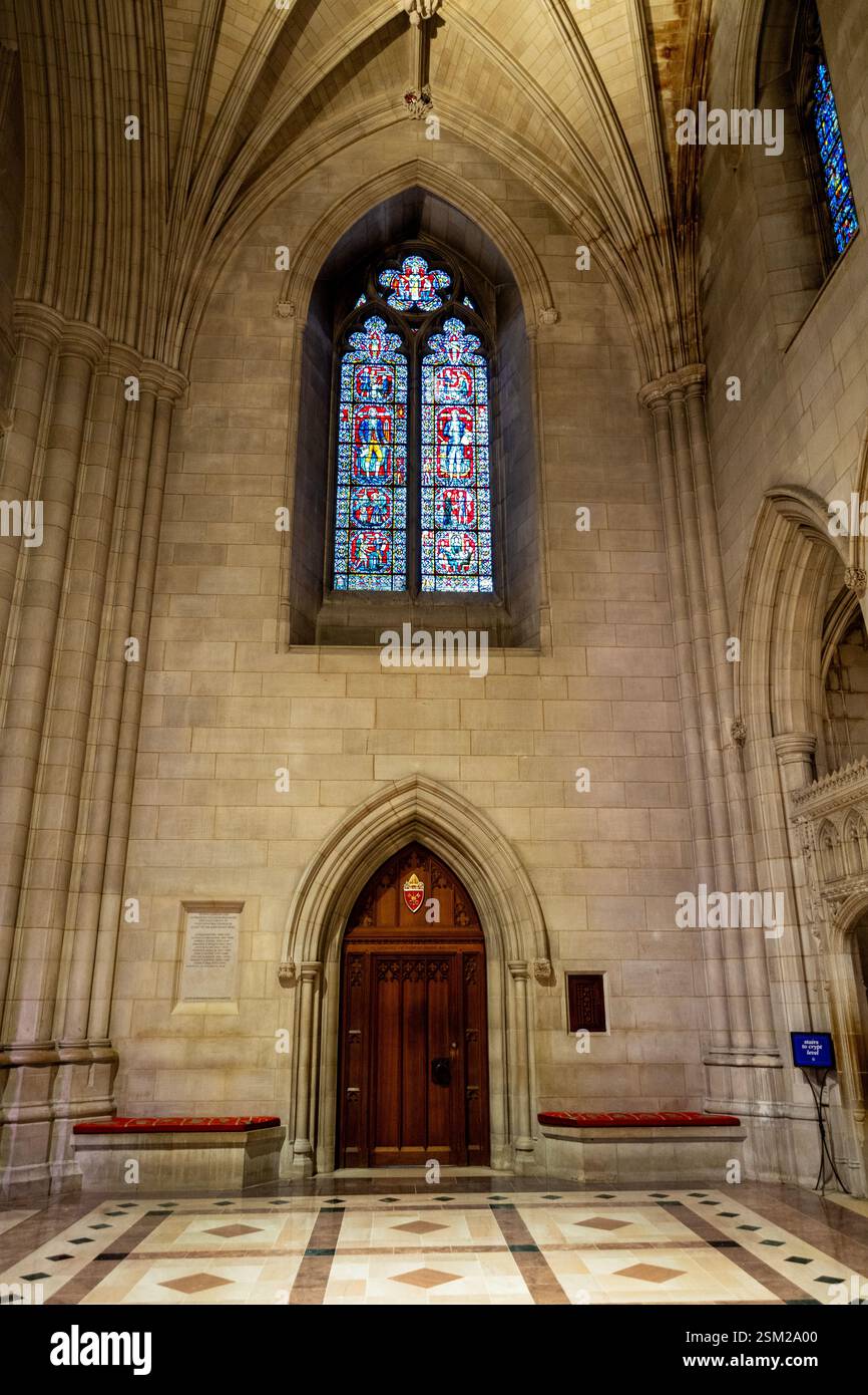 Neo-Gothic stained glass window at the National Cathedral in Washington ...