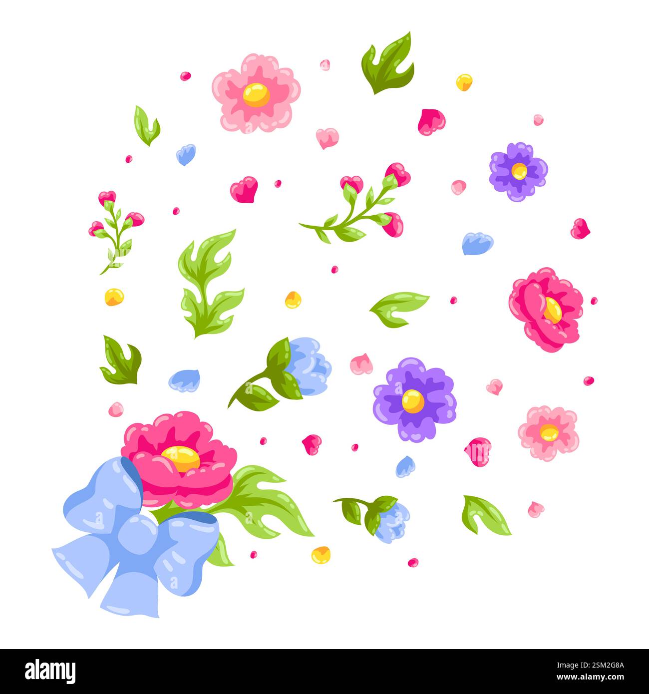 Ribbon with bow and flowers. Beautiful decorative natural plants and ...