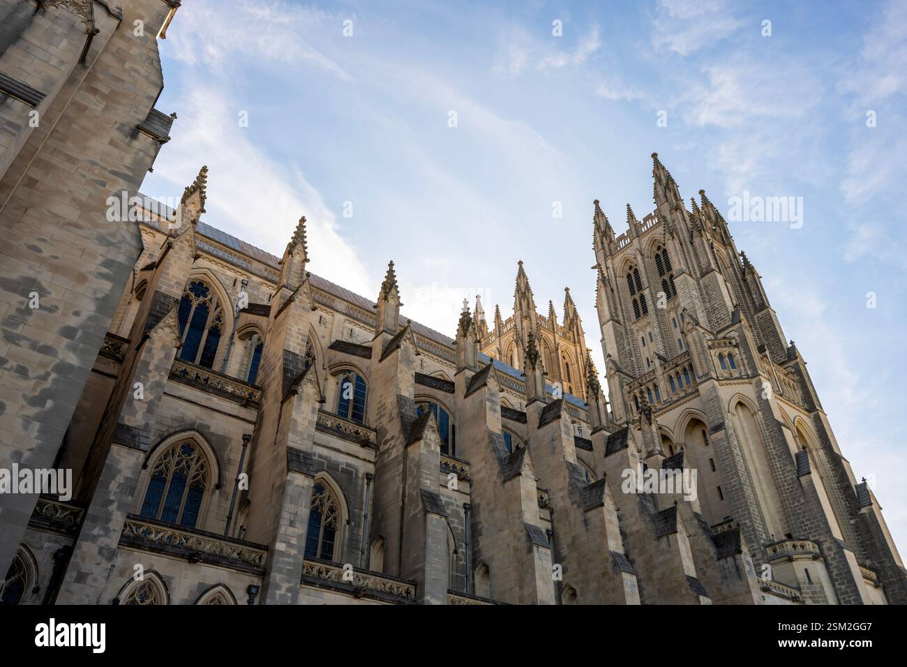 Gothic towers and flying buttresses of the National Cathedral in ...