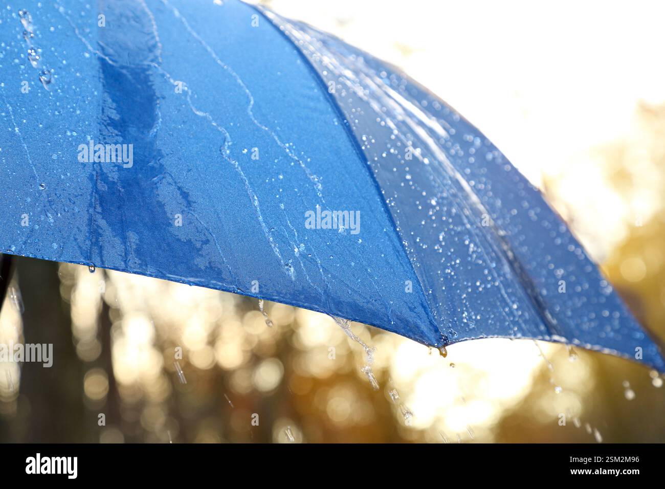 Open blue umbrella under pouring rain outdoors, closeup Stock Photo - Alamy