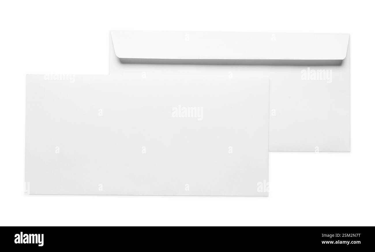 Envelopes isolated on white, top view. Mockup for design Stock Photo ...