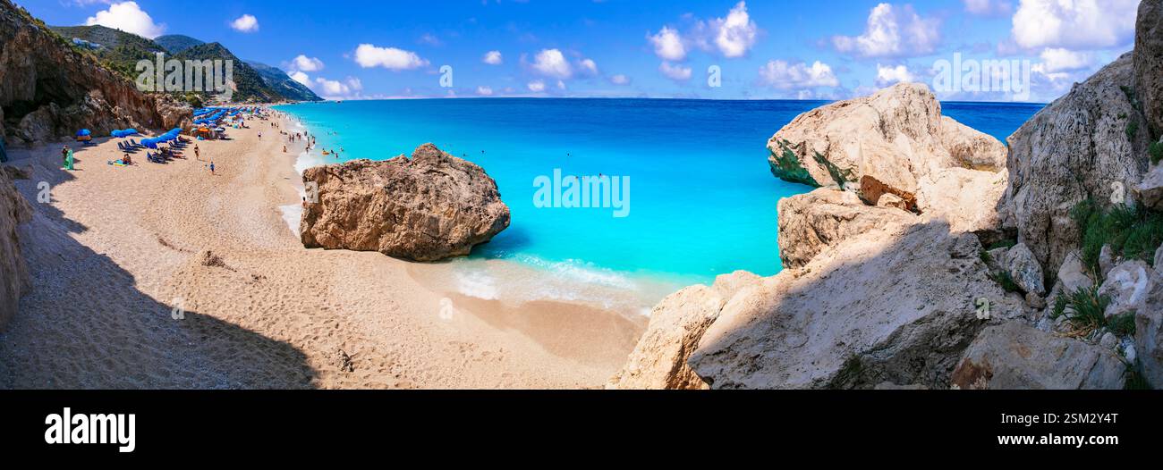 Greece best beaches of Ionian islands. Lefkada - scenic long beach ...