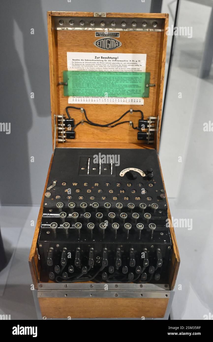 German Enigma machine on display at the RAF Museum in London Stock ...