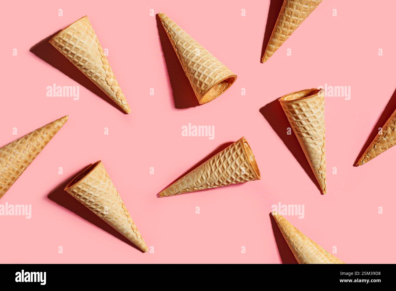 Ice cream cones pattern on pink pastel background, creative flat lay ...
