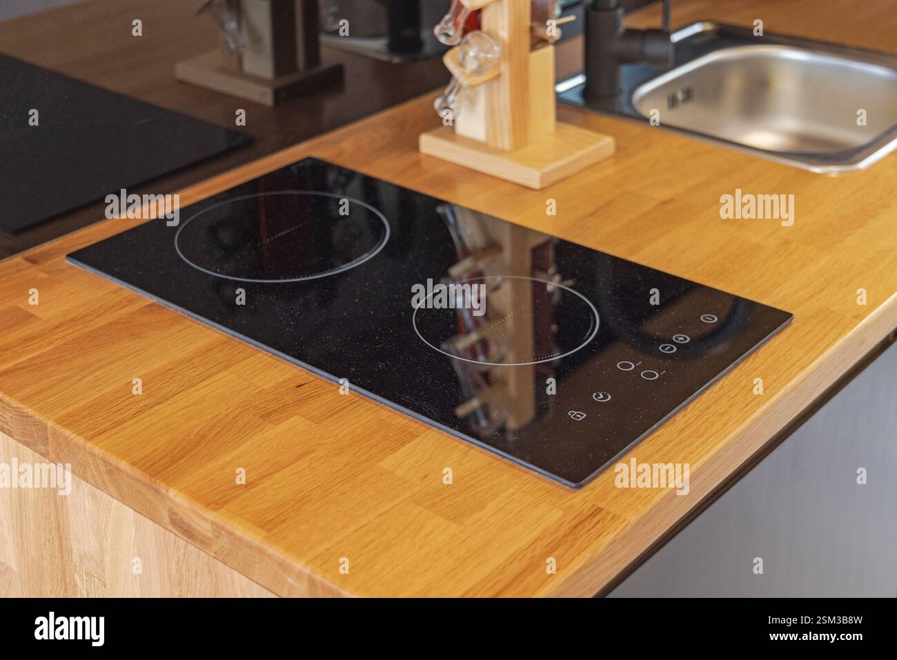 Two Ring Induction Hob Stove Built in Wooden Kitchen Counter Stock ...