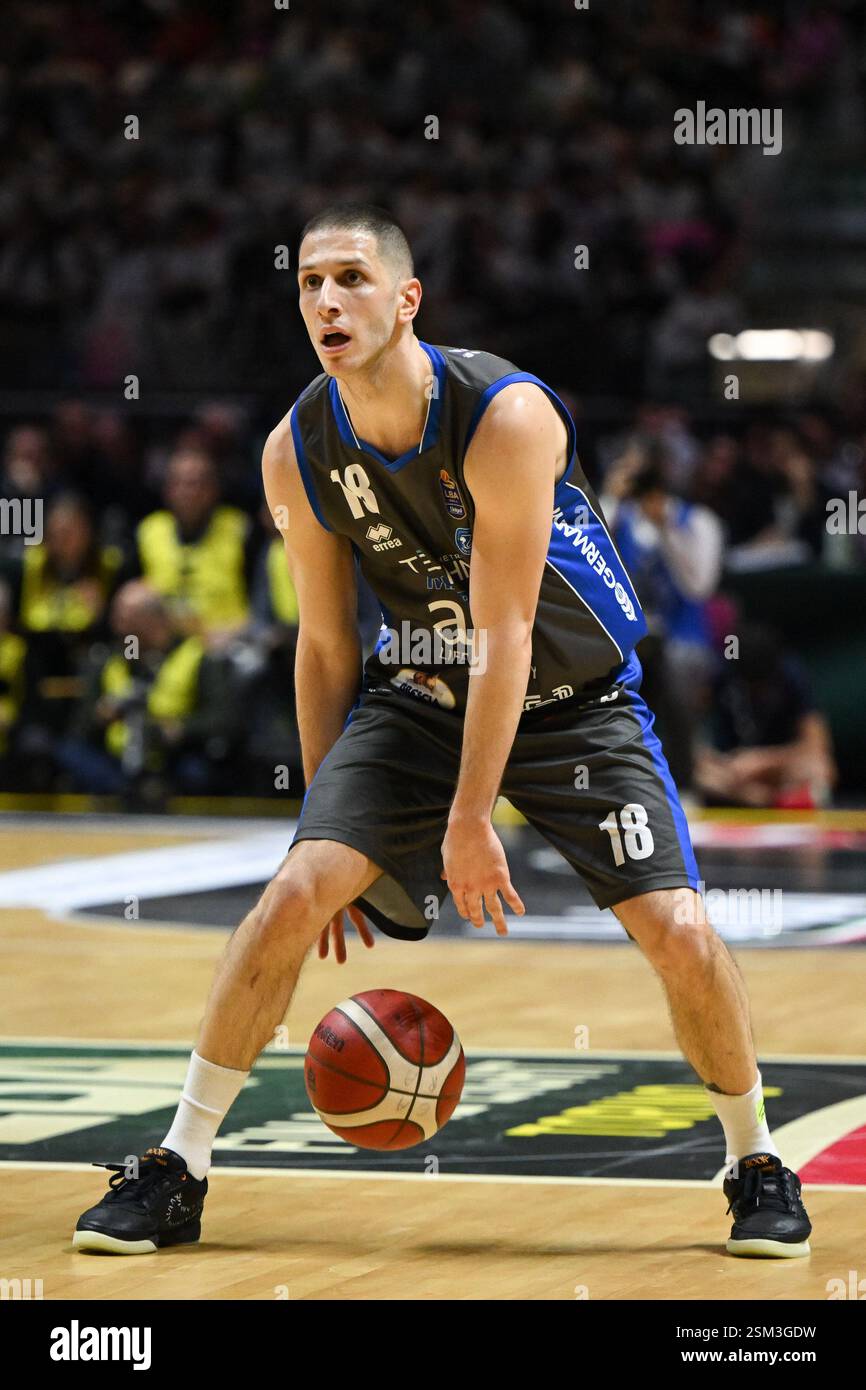 Nikola Ivanovic of Germani Brescia in action during the LBA Frecciarossa Final Eight 2025 match ...
