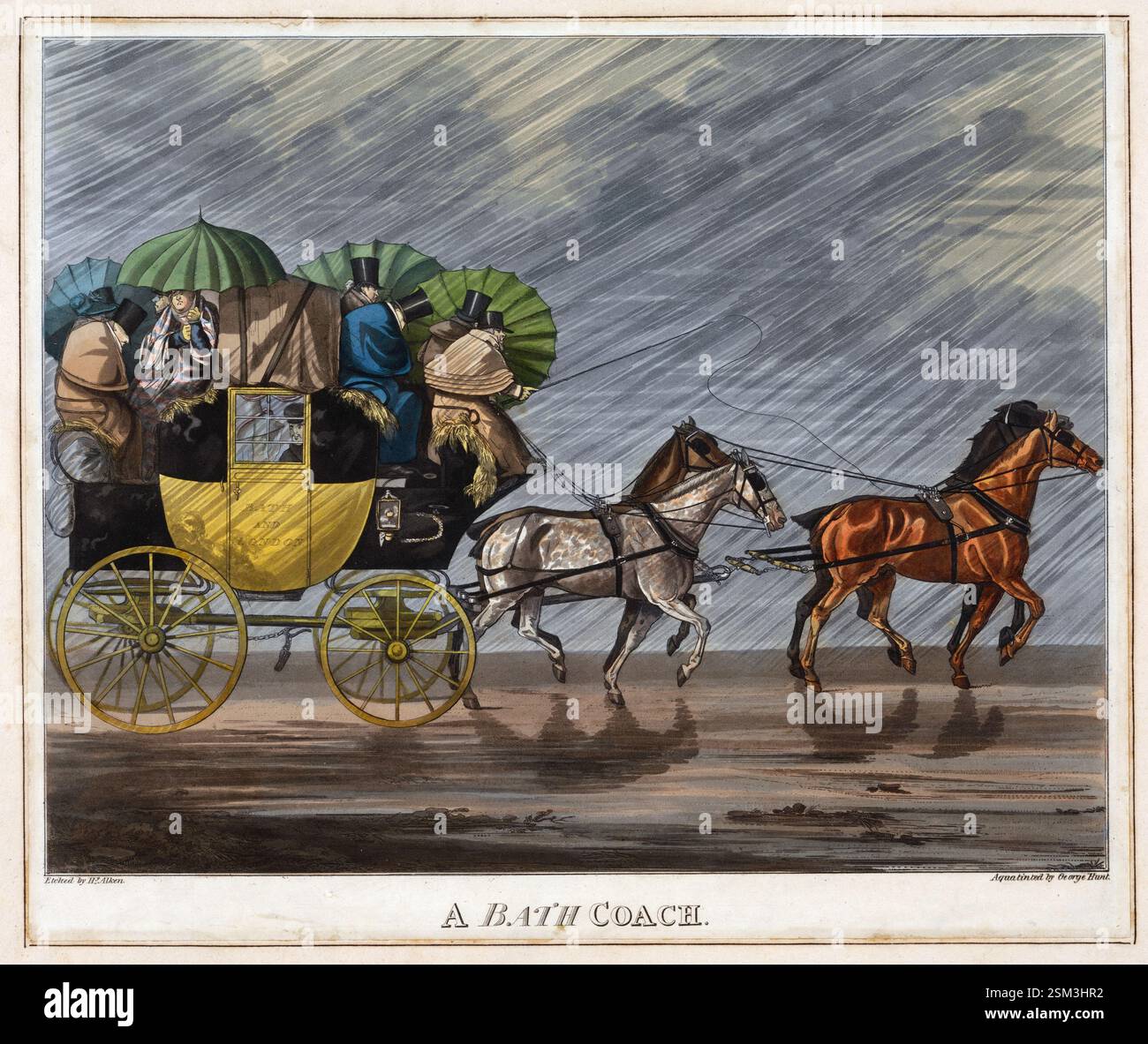 A etching print A Bath Coach in 1820 aquatint by George Hunt, etched by ...