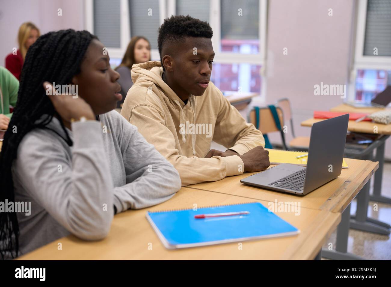 Students using laptop during class at university or high school Stock ...