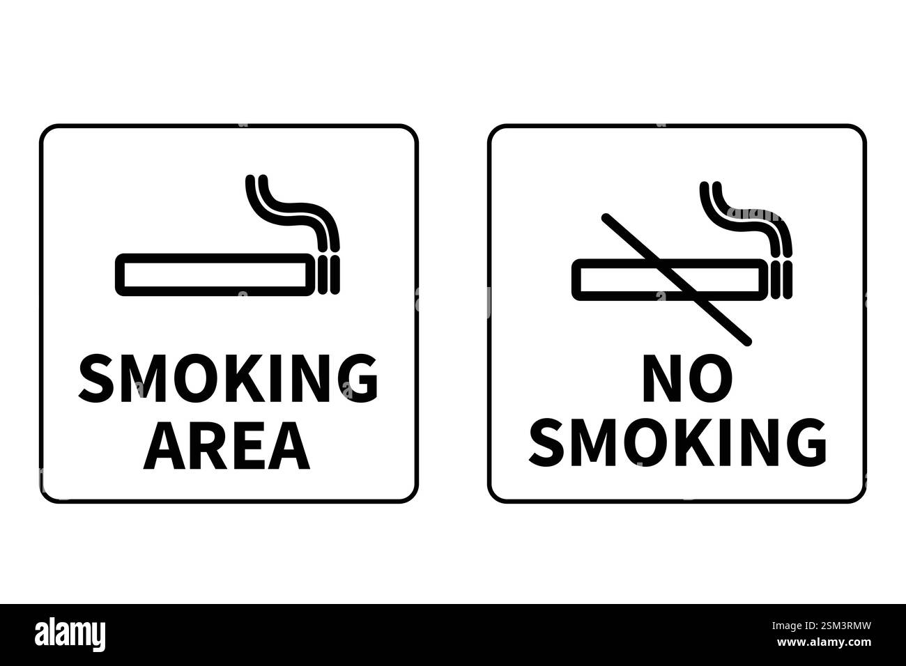 Black and white signage indicating designated smoking and no smoking areas, featuring a ...