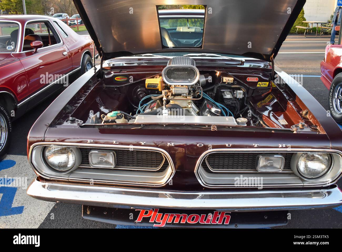 Retro car 1968 Plymouth Barracuda engine in Pennsylvania Stock Photo ...