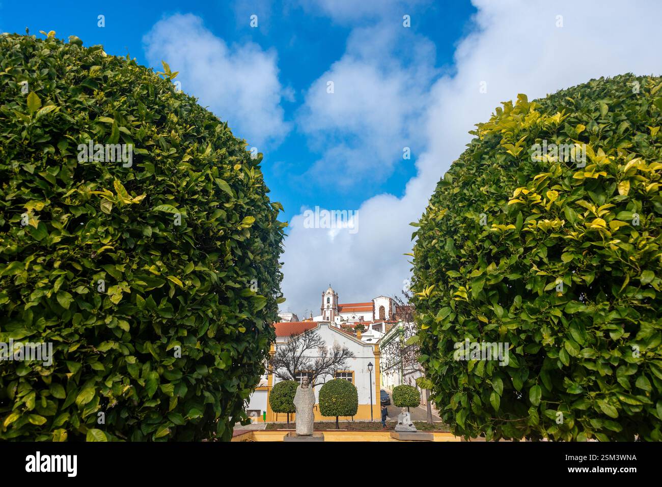 Historical hillside town of Silves, Algarve, Portugal, with orange ...