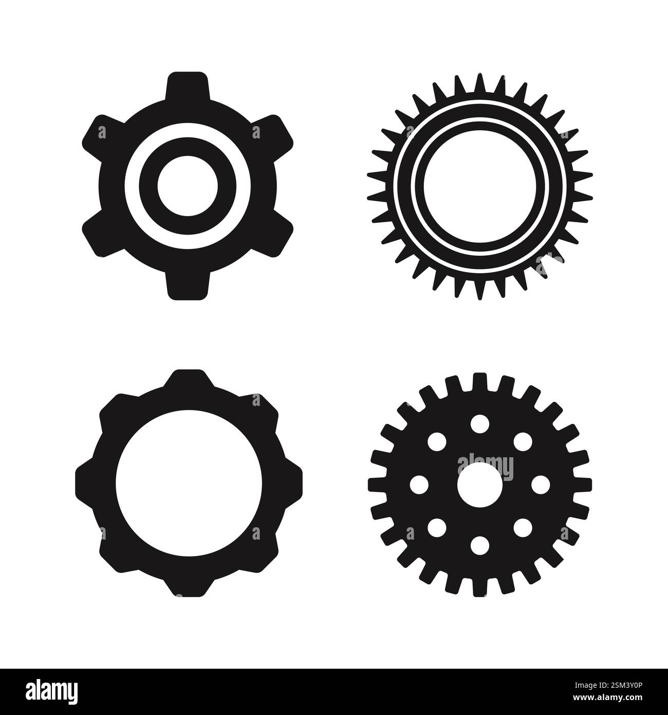 Gear setting vector icon set. Isolated black gears mechanism and cog ...