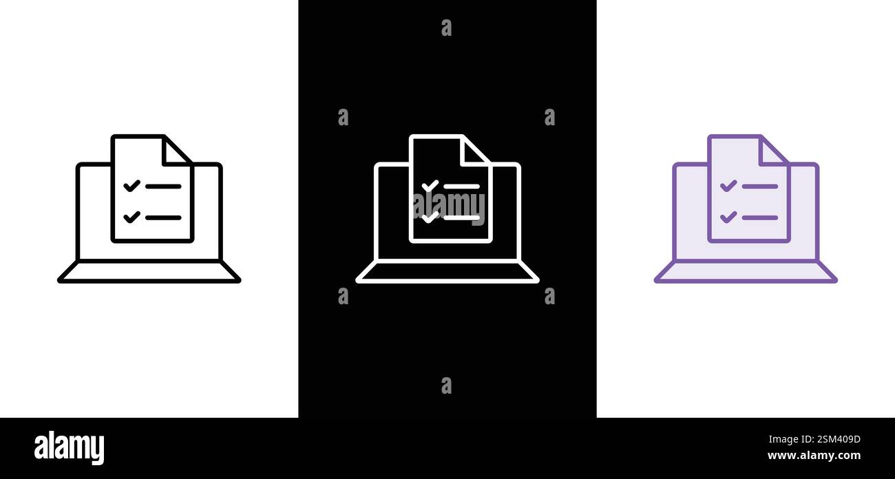 Online form line outline icon. Desktop computer with digital ...
