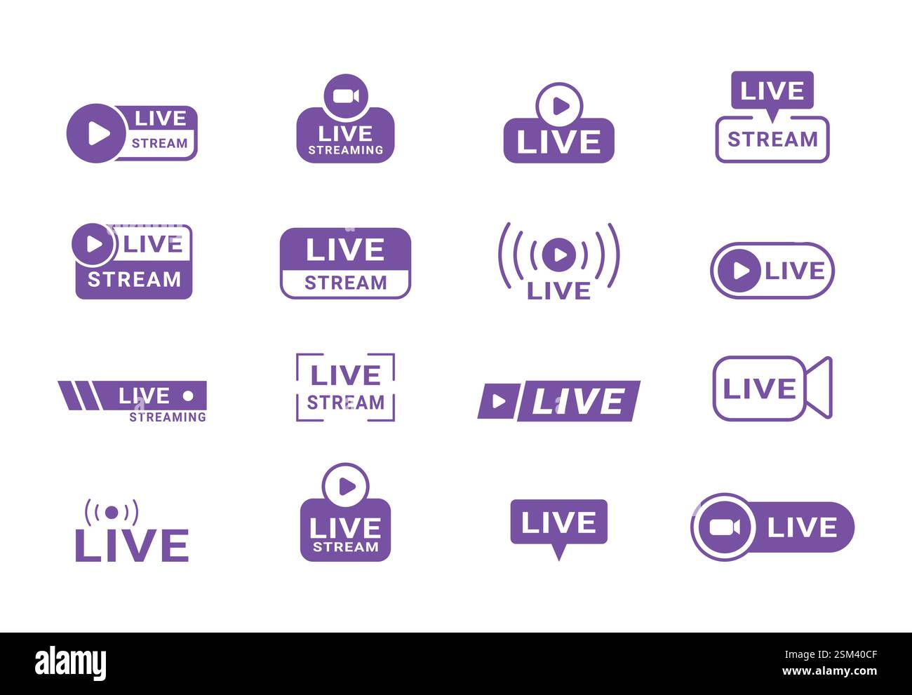 Set of isolated icons for streaming, live broadcast, blog, television ...
