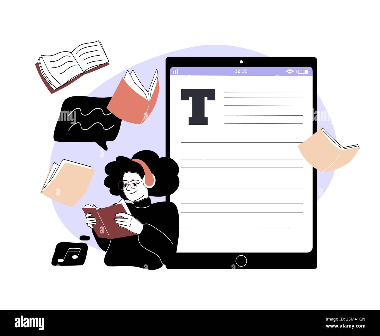 Headphones tablet woman on Stock Vector Images - Alamy