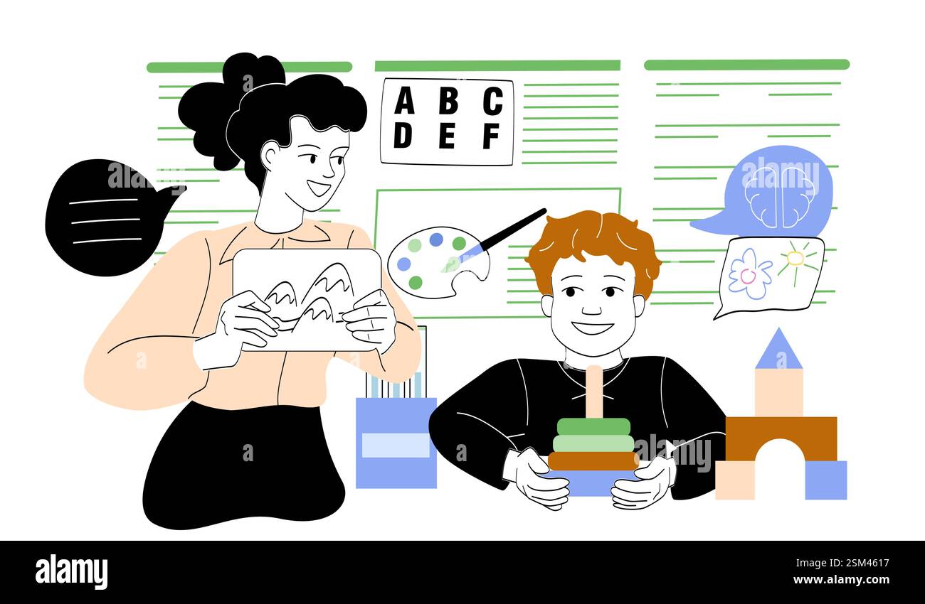 Teacher and child engaging in creative learning activities Stock Vector ...