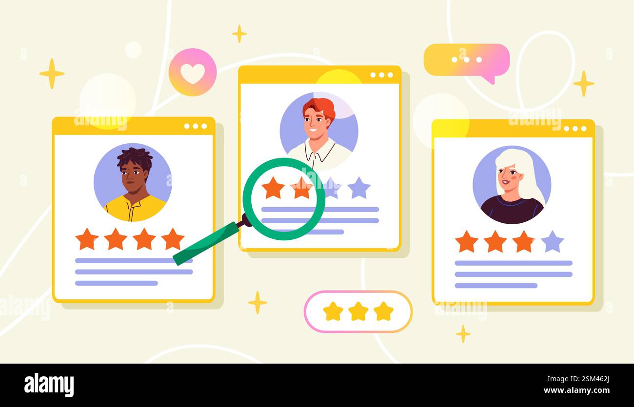 Employee rating concept with magnifying glass on profile Stock Vector ...