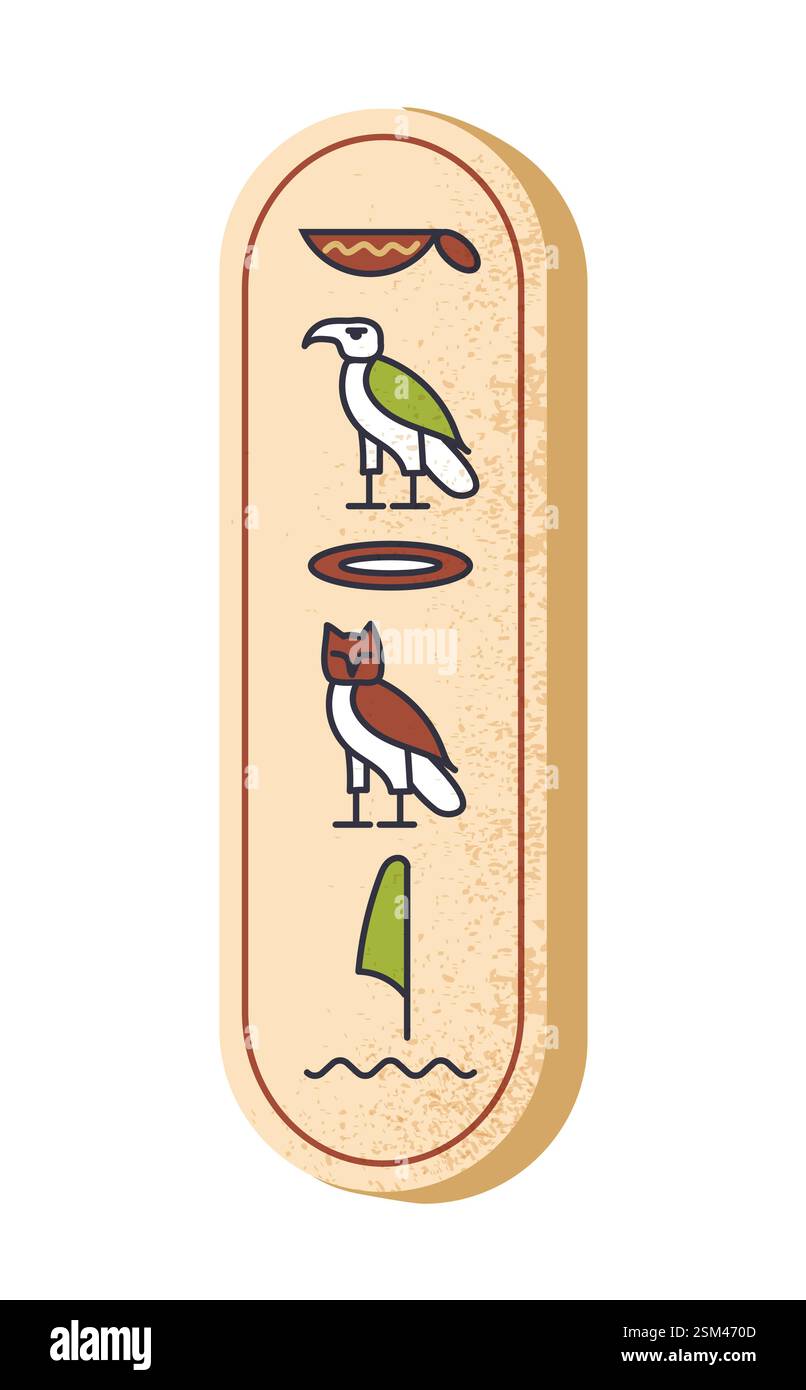 Ancient Egyptian cartouche with hieroglyphic symbols on textured ...