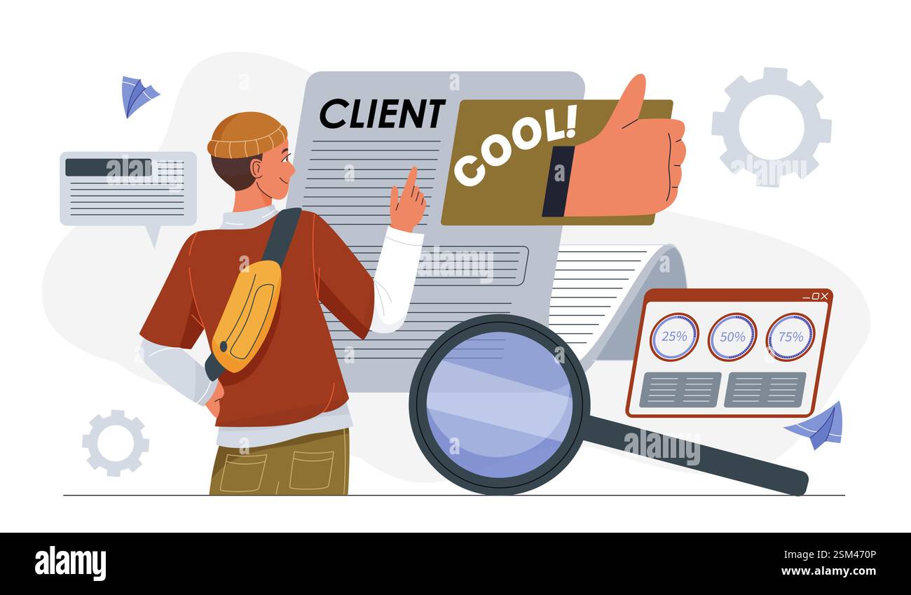 Client feedback evaluation concept with thumbs-up approval Stock Vector ...