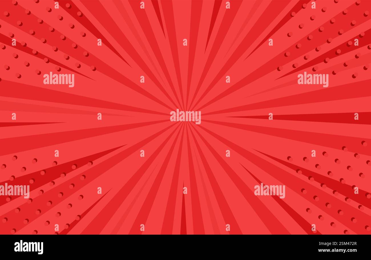 Red comic-style radial burst background with halftone dots Stock Vector ...