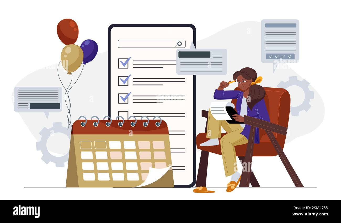 Woman planning tasks with checklist and calendar Stock Vector Image ...