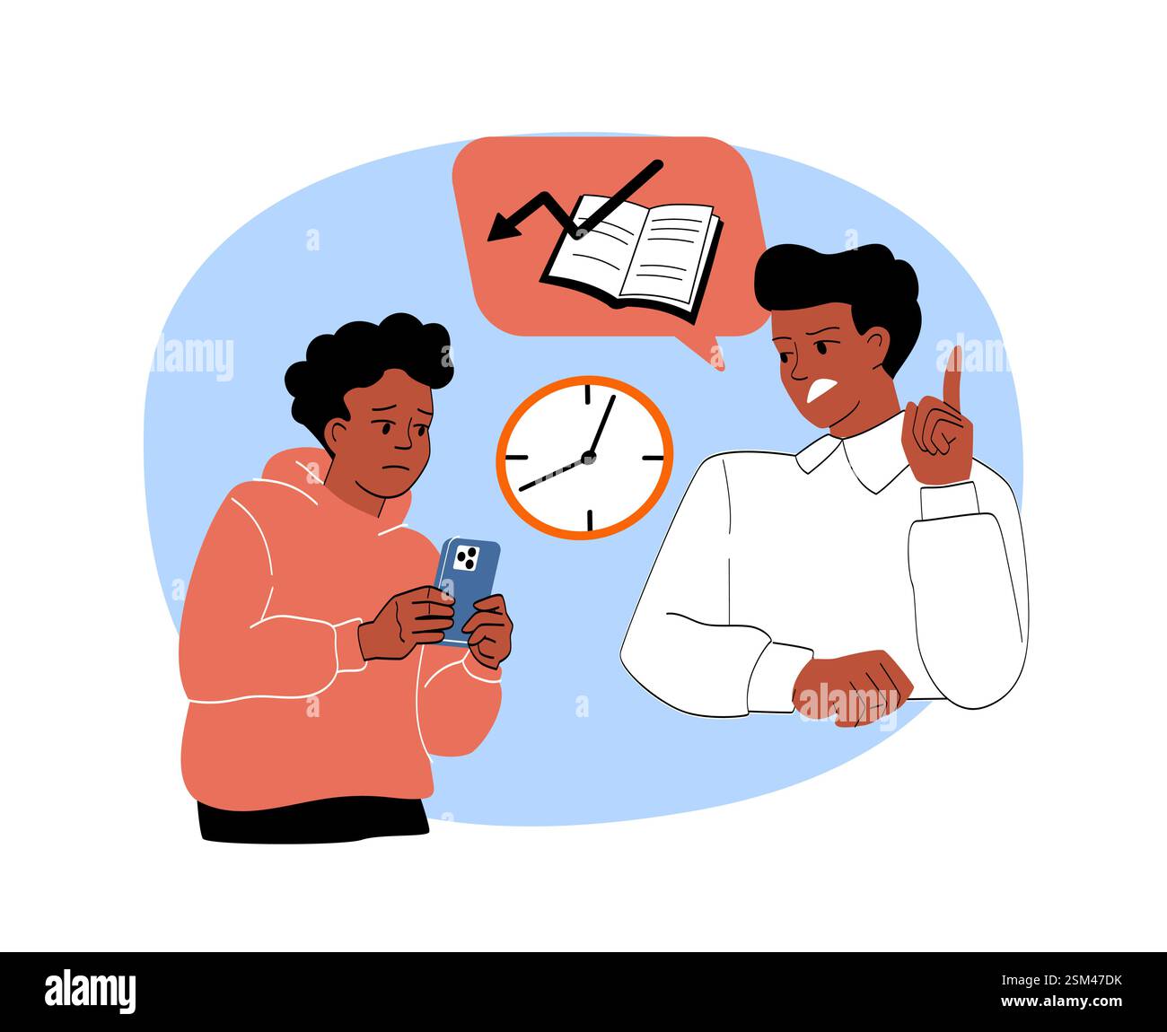 Parent advising teenager about time management and study habits Stock ...