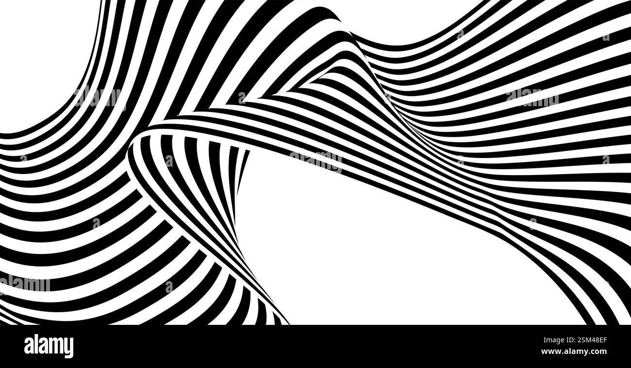 Dynamic black and white wavy lines create an abstract visual pattern. Vector illustration Stock ...