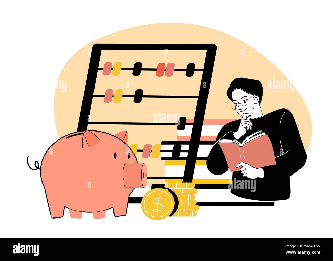 Financial literacy concept with piggy bank and abacus Stock Vector ...