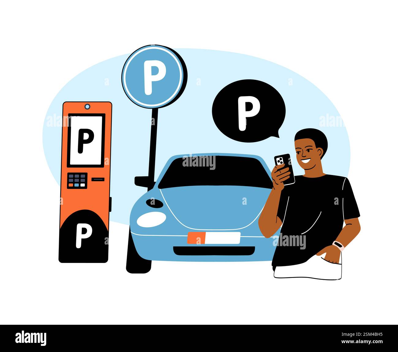 Man using mobile app for parking near car and meter Stock Vector Image ...