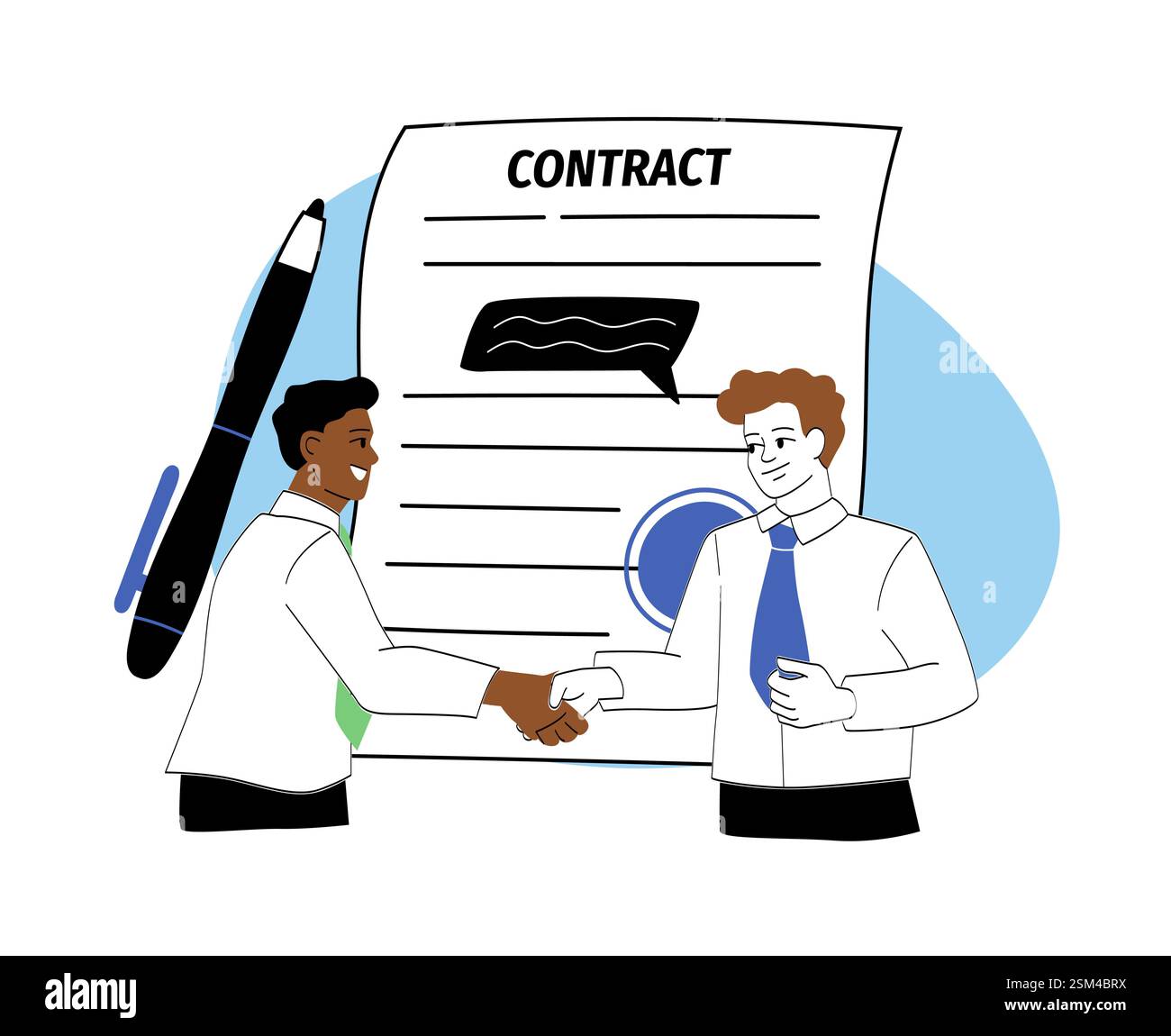 Business handshake in front of contract document Stock Vector Image ...