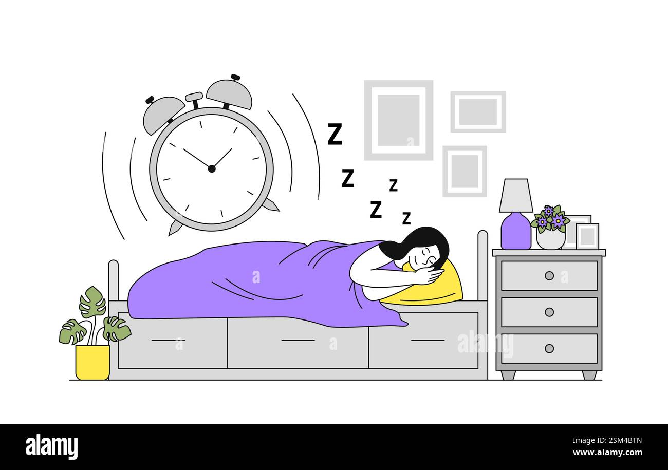 Woman sleeping peacefully with alarm clock ringing in bedroom Stock ...