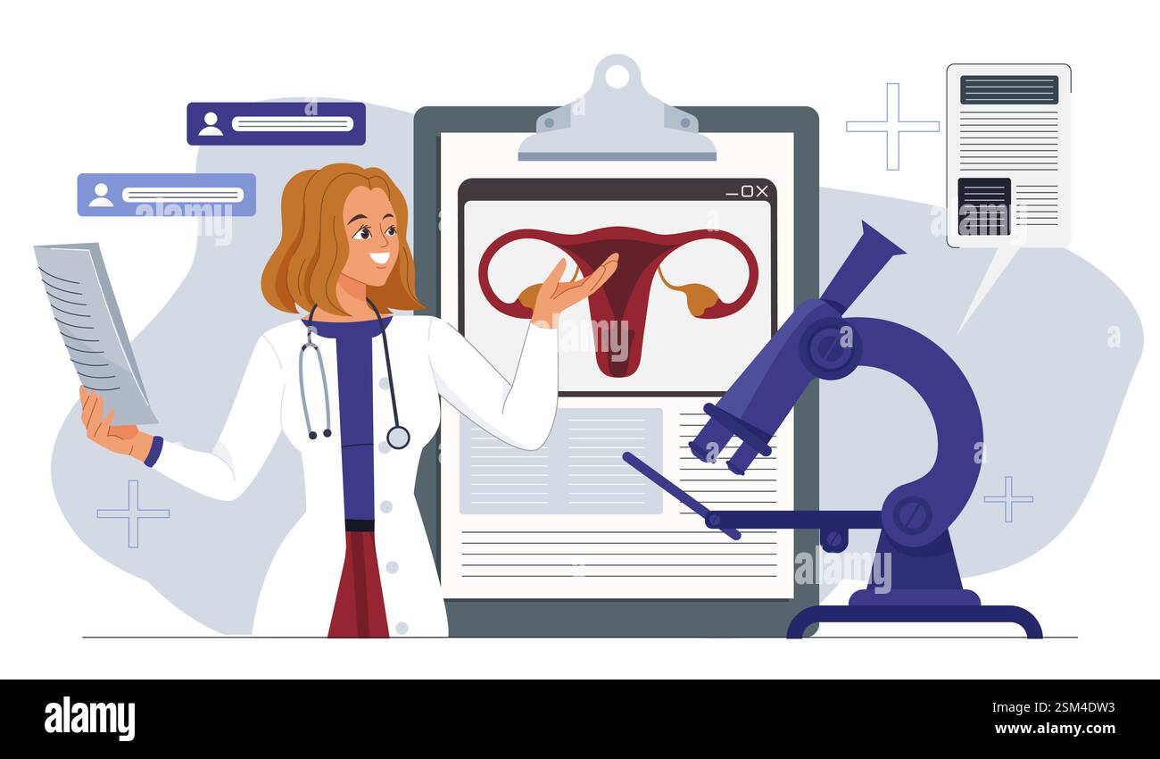 Female doctor explaining uterus anatomy with medical documents Stock ...